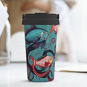 WANGXUEE Fish and Octopus Print 500ml Stainless Steel Travel Tumbler Double Wall Vacuum Insulated Coffee Mug