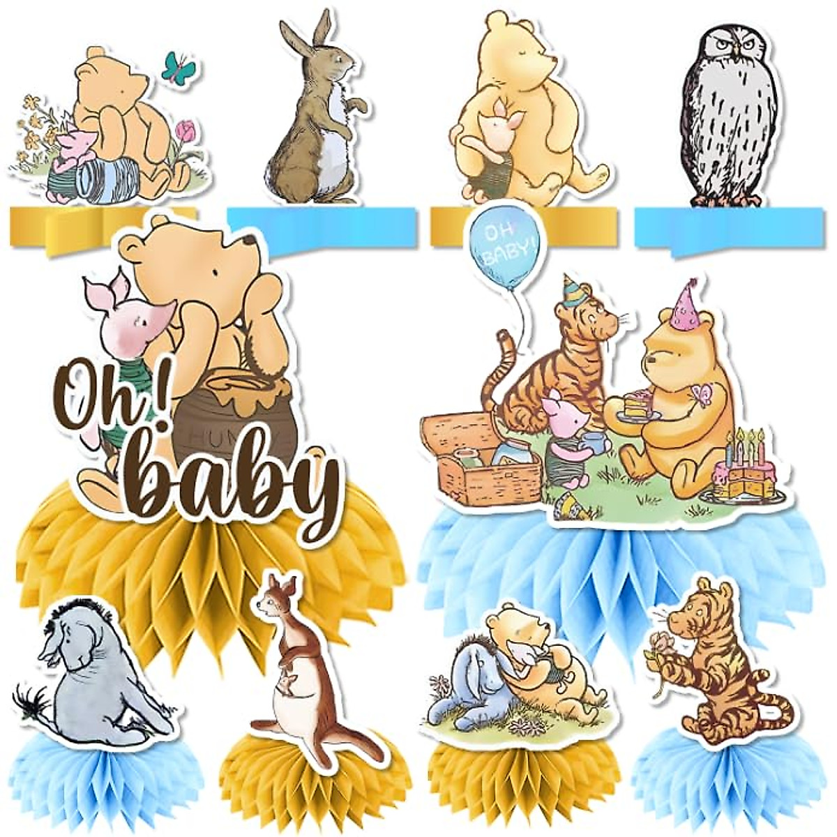 10pcs Classic Winnie Centerpieces Decorations, Oh Baby Table Decorations The Pooh Centerpieces for Cute Cartoon Baby Shower Party Decor