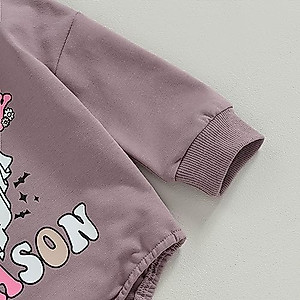 FOCUSNORM Halloween Newborn Baby Girl Outfit Toddler Ghost Pumpkin Sweatshirt Romper Long Sleeve Onesie Infant Fall Clothes (Ghost Purple, 6-12 Months)