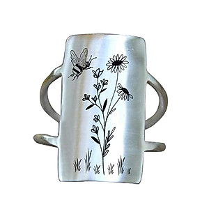 SIMONLY S925 Sterling Silver Flower Ring Butterfly Bee Dragonfly Ring Jewelry Wildflower Ring Gift For Nature Lovers (bee, 9)