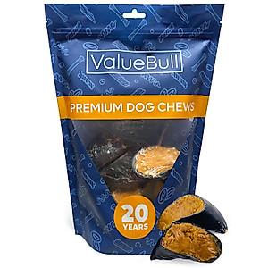ValueBull New Cheese Stuffed Beef Hooves Dog Chews, 10 Count - Long Lasting Dog Chews, Limited Ingredient Rawhide Alternative, Angus Beef Hoof, Cleans Teeth
