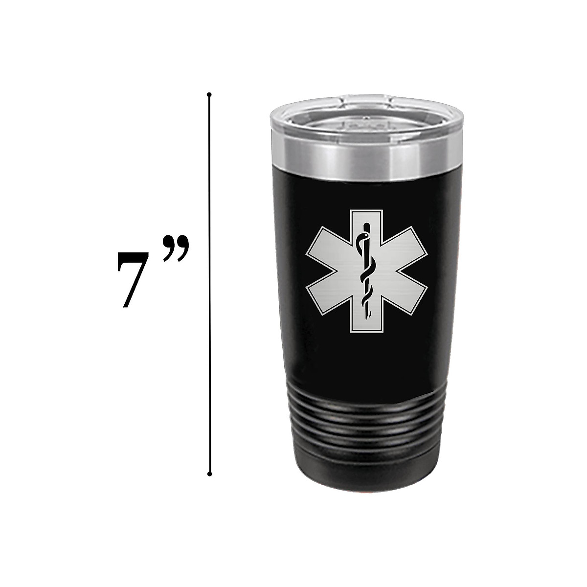 Rogue River Tactical EMT EMS Star of Life 20 Oz. Travel Tumbler Mug Cup w/Lid Paramedic (Black)
