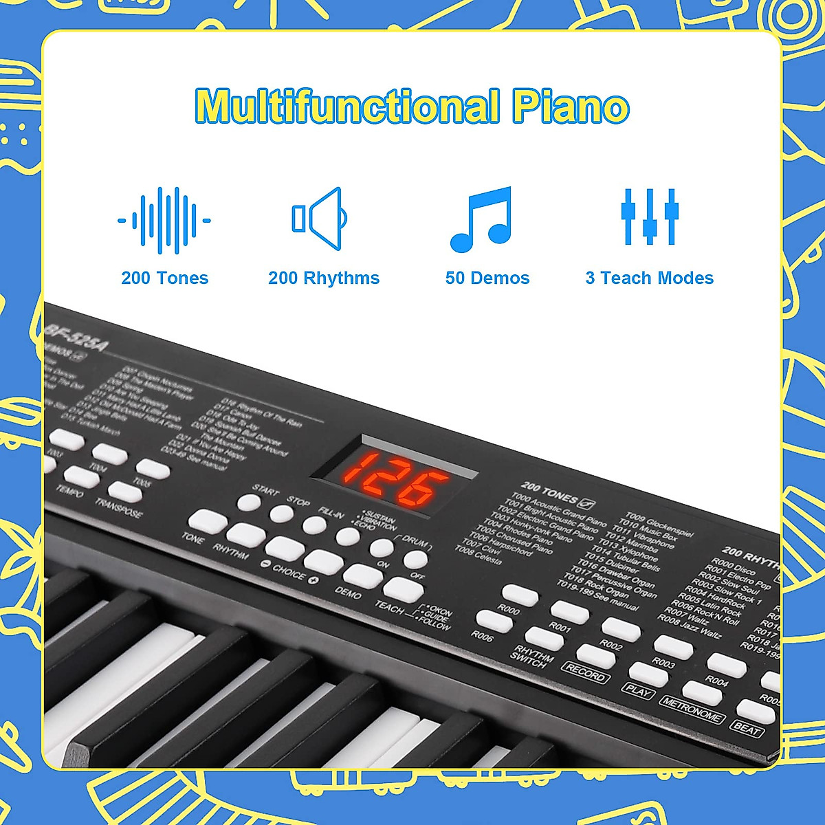 TWFRIC Beginners Piano Keyboard 37 Keys Portable Electronic Keyboard Piano Built-in Rechargeable Battery Kids Piano with Headphone Jack Learning Musical Instruments Gifts for 3 4 5 6 7 Boys Girls