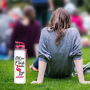 LEADO 32oz 1Liter Motivational Tracking Water Bottle with Times to Drink - for Flock Sake Drink Your Water - Funny Mothers Day, Flamingo Birthday Gifts for Women, Friends, Mom, Daughter, Her