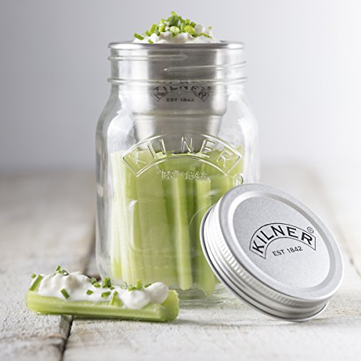Kilner Snack On The Go Glass Jar Set Stainless Steel Cup Keeps Dry Ingredients Separate from Wet Foods, 17-Fluid Ounces, 0.5L