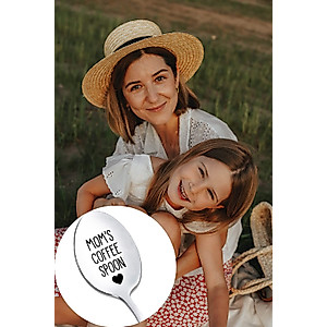Mom’s Coffee Spoon for Christmas Gift for Mom Birthday Presents from Daughter Son Engraved Stainless Steel Spoon for Dessert Teaspoon for Mommy Mother Gift from Children