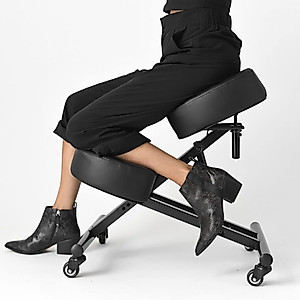 Sleekform Ergonomic Kneeling Chair - Adjustable Seat Angle and Height - Ergonomic Posture Kneeling Stool Chairs for Office and Home - Thick Comfortable Cushions, Wheels