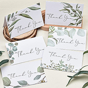 Crisky 50 Pack Greenery Thank You Greeting Cards with Envelopes & Stickers.6 Design Watercolor Greenery Greeting Cards Perfect for: Wedding/BabyShower/Birthday/Graduation. 4x6 Folded, Tented, Bulk