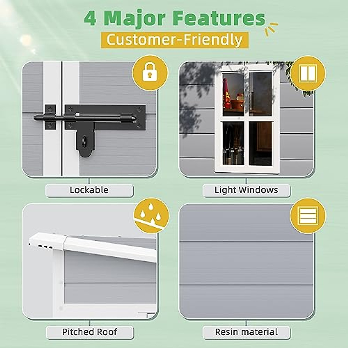 Greesum 5' x 4' Resin Weather Resistant Outdoor Storage Shed for Garden/Backyard/Pool Tool Shed, Light Gray