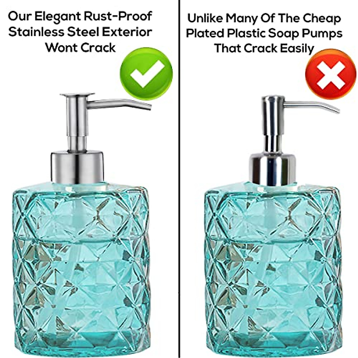 AUNRGO Silver Soap Dispenser Pump Replacement - Brushed Finish 304 Stainless Steel Hand Liquid Soap and Lotion Dispenser Pumps Replacement for Regular Mouth Bottles, Standard 28/400 Neck Size,2 Pack