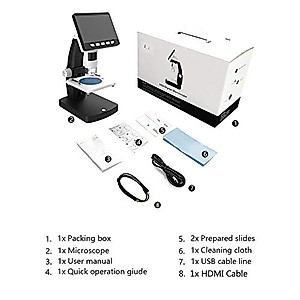 LCD Digital Microscope, YINAMA 4.3 Inch 50X-1000X Magnification 1080P Compound Handheld Microscopes Camera with Rechargeable Battery Mini Hdmi Port 8 LED Lights Slides