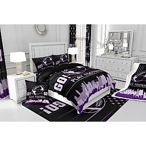 Feelyou Football Bedding Set Full Size American Flag Sports Duvet Cover Set for Kids Boys Girls Teens Toddler Black Purple Comforter Cover Set Rugby Ball Game Bedspread Cover 3Pcs Zipper
