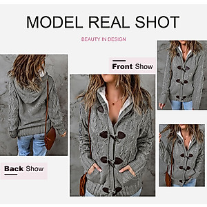 Dokotoo Womens Winter Fashion Ladies Cozy Faux Fur Hooded Casual Cardigans Sweaters Button Open Front Long Sleeve Cable Knit Fleece Coat Outerwear with Pockets Grey Small