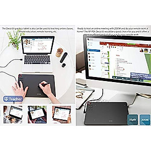 XPPen Deco 03 Wireless 2.4G Digital Graphics Drawing Tablet Drawing Pen Tablet with Battery-Free Passive Stylus and 6 Shortcut Keys (8192 Levels Pressure) 10x6 Inches