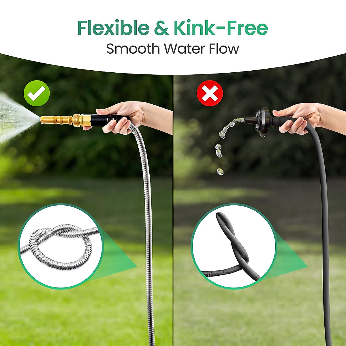 Cesun Short Garden Hose 3 feet, Metal Leader Water Hose, Heavy Duty and Lightweight Stainless Steel Water Pipe for RV, Outdoor, Yard, Lawn, 3ft x 5/8", Female to Male