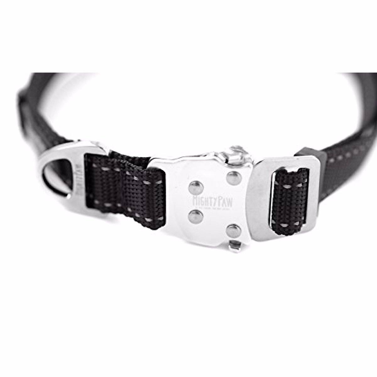 Mighty Paw Metal Buckle Dog Collar, All Metal Hardware, Lightweight Collar, Reflective Stitching, Strong, Durable (Medium, Black)