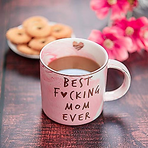 Hendson Mom Gifts, Mothers Day Gifts for Women - Best Mom Ever - Funny Mom Birthday Gift Ideas, New Mom, Pregnancy Congratulations Gifts for First Time Moms - Pink Marble Mug, 11.5oz Coffee Cup