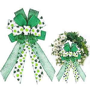 ALIBBON Large St. Patrick's Day Bows for Wreaths, St Patrick's Wreath Bows, Glitter Green Bows for Crafts, Irish St. Patrick's Decor, Green Shamrock Bows for Parades Party Supplies Decorations