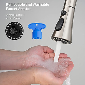 Hibbent Pull Down Kitchen Faucet Head Replacement, 3-Function Kitchen Faucet Head Sink Spray Nozzle with 9 Adapters Compatible with Moen, American Standard, Delta, Kohler Faucets, Brushed Nickel