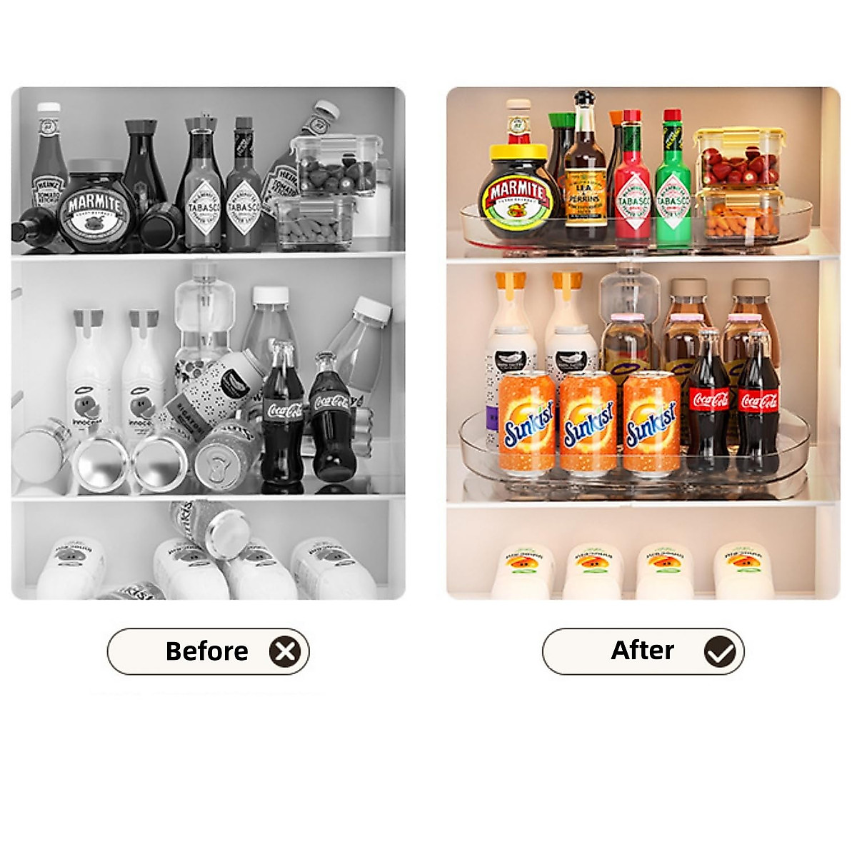 Kacimil Square Lazy Susan Organizer for Refrigerator, Slide and 360° Rotate Fridge Container and Storage Box, for Fridge, Kitchen, Pantry, Cabinet(15.75 ''x 11.02 '', 1 Pack, Clear)