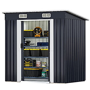 HOGYME Storage Shed 6' x 3.6' Outdoor Storage Metal Shed Garden Sheds with Double Sliding Door, Steel Tool Sheds for Lawnmower, Generator, Bike, Trash Can Gray