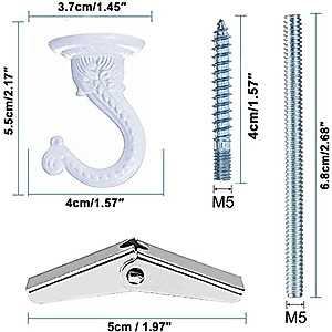 GDQLCNXB 6Sets 55mm/2.17" Ceiling Metal Ceiling Hooks, Heavy Duty Swag Ceiling Hooks with Hardware for Hanging Plants/Chandeliers/Wind Chimes/Ornament (White Color)
