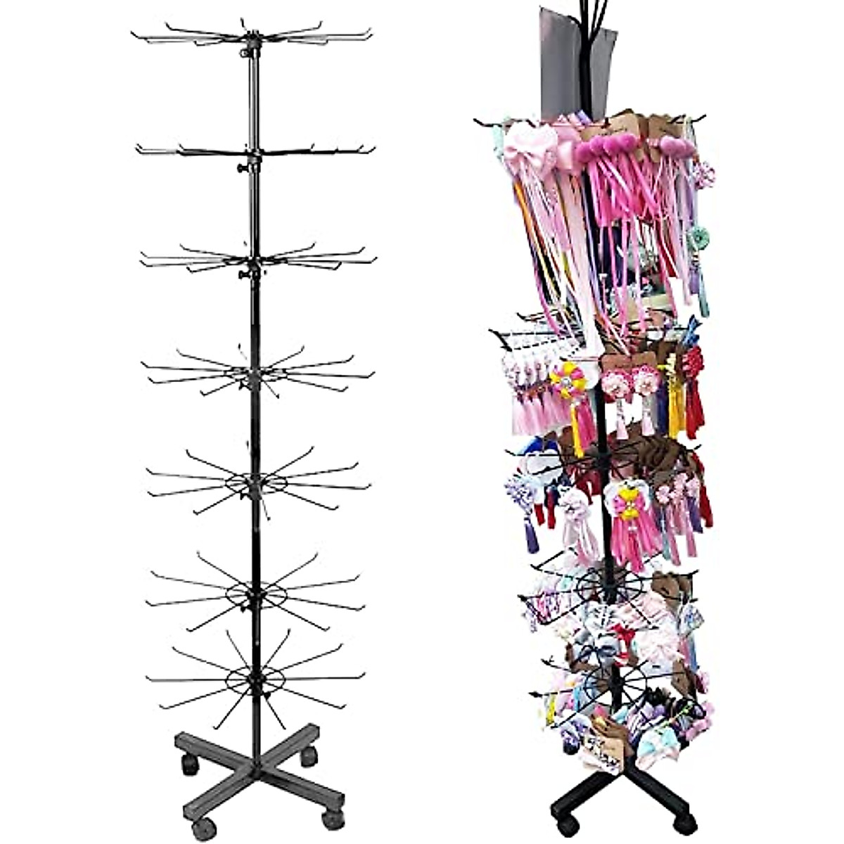 IPEXI Retail Display Stand 7 Tier for Store Display Movable Shop Spinner Jewelry Keyring Socking Hats Toys Show Rack, Black, 17''D x 17''W x 63''H