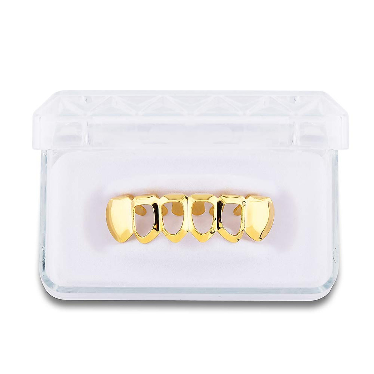 JINAO Bottom Grillz Rapper Costume Fit 18K Gold Plated Four Open Face Bottom Grills for Your Teeth for Women Men Christmas gift (Bottom))