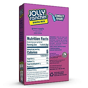 Jolly Rancher SINGLES TO GO! Green Apple, 6 boxes with 6 packets each - 36 total servings
