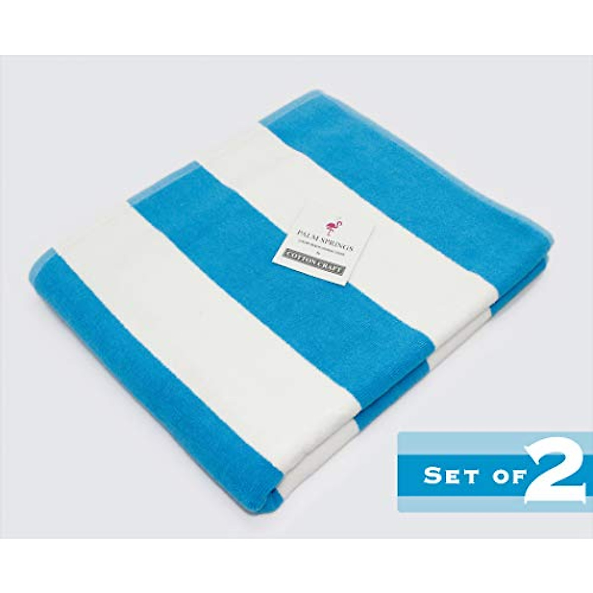 COTTON CRAFT Pool Lounge Chair Cover - 2 Pack - Chaise Beach Picnic Spa Towel - Cabana Stripe - Soft Premium Ringspun Terry Cotton - Oversized - 32 inch Wide x 82 inch Long with 7 inch Pocket – Aqua