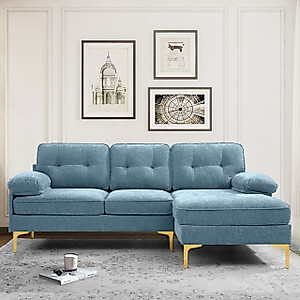 KIMOHOME Convertible Sectional Sofa Couch, L-Shape Sofa Couch with Reversible Chaise for Small Space, Mid Century Modern Fabric Couches for Living Room, Light Blue