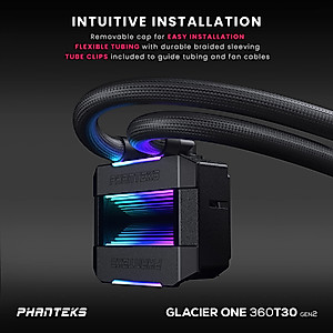 Phanteks (PH-GO360T30_DAG02) Glacier One 360T30 Gen 2 D-RGB AIO Liquid CPU Cooler, 360mm Radiator, Infinity Mirror Pump Cap Design, Aluminum Covers, 3X T30-120 Premium High-Performance Fans, Black