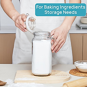 Vtopmart 78oz Glass Food Storage Jars with Airtight Clamp Lids, 3 Pack Large Kitchen Canisters for Flour, Cereal, Coffee, Pasta and Canning, Square Mason Jars with 8 Chalkboard Labels