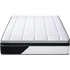 Rucas King Size Mattress in a Box, 14 Inch Euro Top Gel Memory Foam Hybrid Mattress Pocket Spring Firm with 5 Zone for Back Pain Relief, 10 Year Support,101-Night Trial