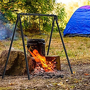 38" Grill Swing Large Campfire Grill Stand w/6 Hooks Cast Iron BBQ Grill Campfire Cooking Stand Cookware Hanging Rack Outdoor Picnic Camping Bonfire Party Barbecue Set for Cookware & Dutch Oven
