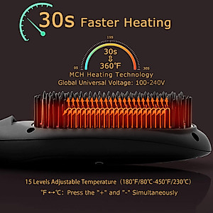 Ionic Hair Straightener Brush by COOLKESI, 30s Fast MCH Ceramic Heating Hair Straightening Brush with Anti Scald Feature, Auto-Off & Dual Voltage, Portable Frizz-Free Silky Electric StraighteningComb1