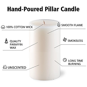 White Pillar Candles, Unscented Pillar Candles Bulk - 50 Hour Long Burn Time - Dripless and Smokeless White Wax Candles Dinner Table, for Wedding,Christmas and Home Decor [6 Pack, 2.8x4 inch]