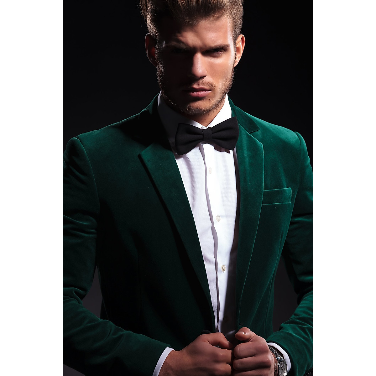 TINYHI Men's Pre-Tied Satin Formal Tuxedo Bowtie Adjustable Length Satin Bow Tie Black One Size