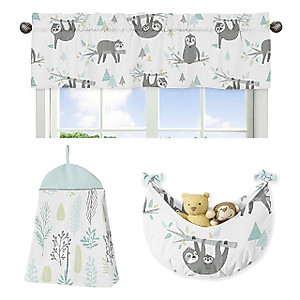 Sweet Jojo Designs Blue and Grey Jungle Sloth Leaf Baby Unisex Boy or Girl Nursery Crib Bedding Set - 11 pieces - Turquoise, Gray and Green Tropical Botanical Rainforest