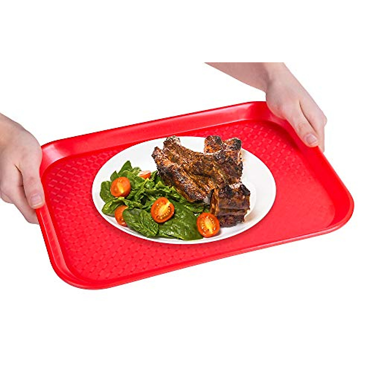 Fast Food Cafeteria Tray | 10 x 14 Rectangular Textured Plastic Food Serving TV Tray | School Lunch, Diner, & Commercial Kitchen Restaurant Equipment (Black)