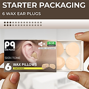 PQ Wax Ear Plugs for Sleep - 6 Silicone Wax Earplugs for Sleeping and Swimming - Gel Ear Plugs for Noise Cancelling, Ear Protection - Sleeping Earplugs with Sound Blocking 32 Db (6-Pillows). Beige