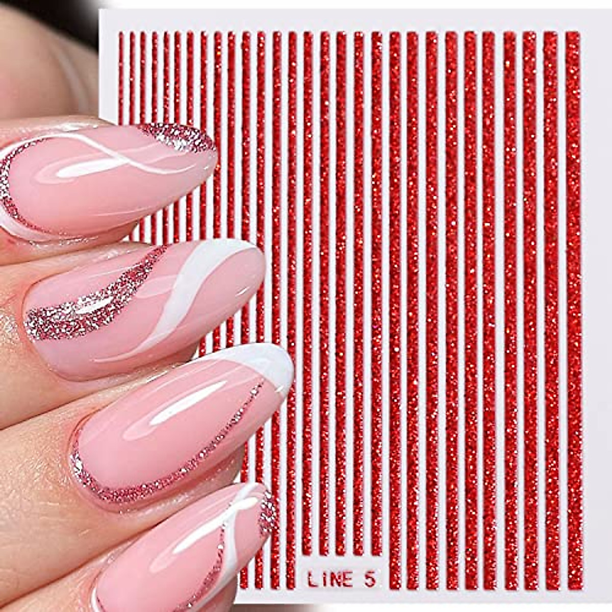 Line Nail Art Stickers Decals 3D Holographic Line Nail Stickers 6Pcs Rose Gold Silver Metal Stripe Nail Decals Geometric Stripe Line Curve Adhesive Nails Art Supplies Sliders for Women Manicure Decor