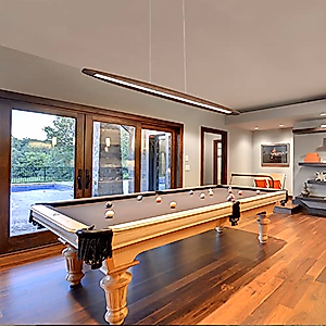 YISDESIGN Wood Linear Pendant Hanging Light Fixture Minimalist Light Linear Chandelier Wood Kitchen Island Lighting 40w Dimmable for Dining Room Dining Table Living Room Pool Table Walnut Color