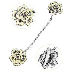 GEJOY 2 Pieces Rose Sweater Shawl Clips Cardigan Dresses Clip Flowers Collar Clip with Chain for Women Girls (Style Set 2)