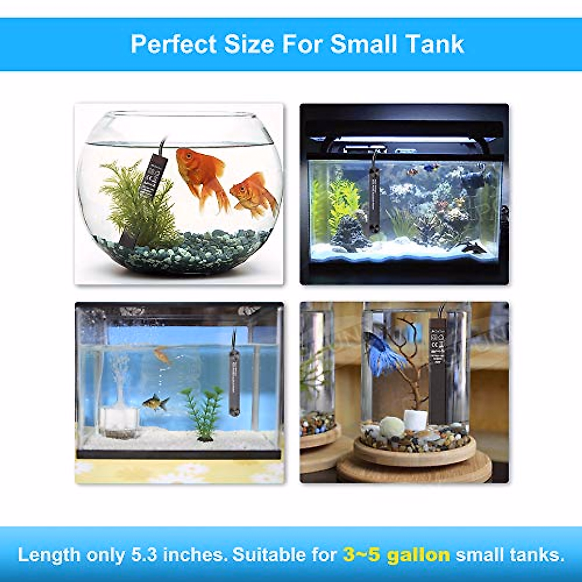 DaToo 25W Mini Aquarium Heater Betta Small Fish Tank Heater Submersible 3 to 5 Gallon, 1 Yr Warranty