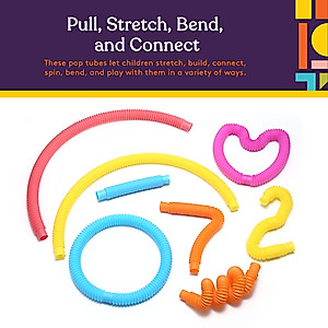 Special Supplies Fun Pull and Stretch Tubes for Kids - Pop, Bend, Build, and Connect Toy, Provide Tactile and Auditory Sensory Play, Colorful, Heavy-Duty Plastic (16-Pack Primary Colors)