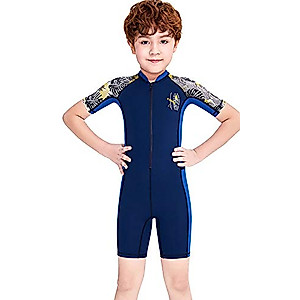 Youth Boys Girls One piece Short Sleeve Rash Guard Swimsuit UPF 50+ UV Quick Dry Sun Protective Sunsuit Swimwear