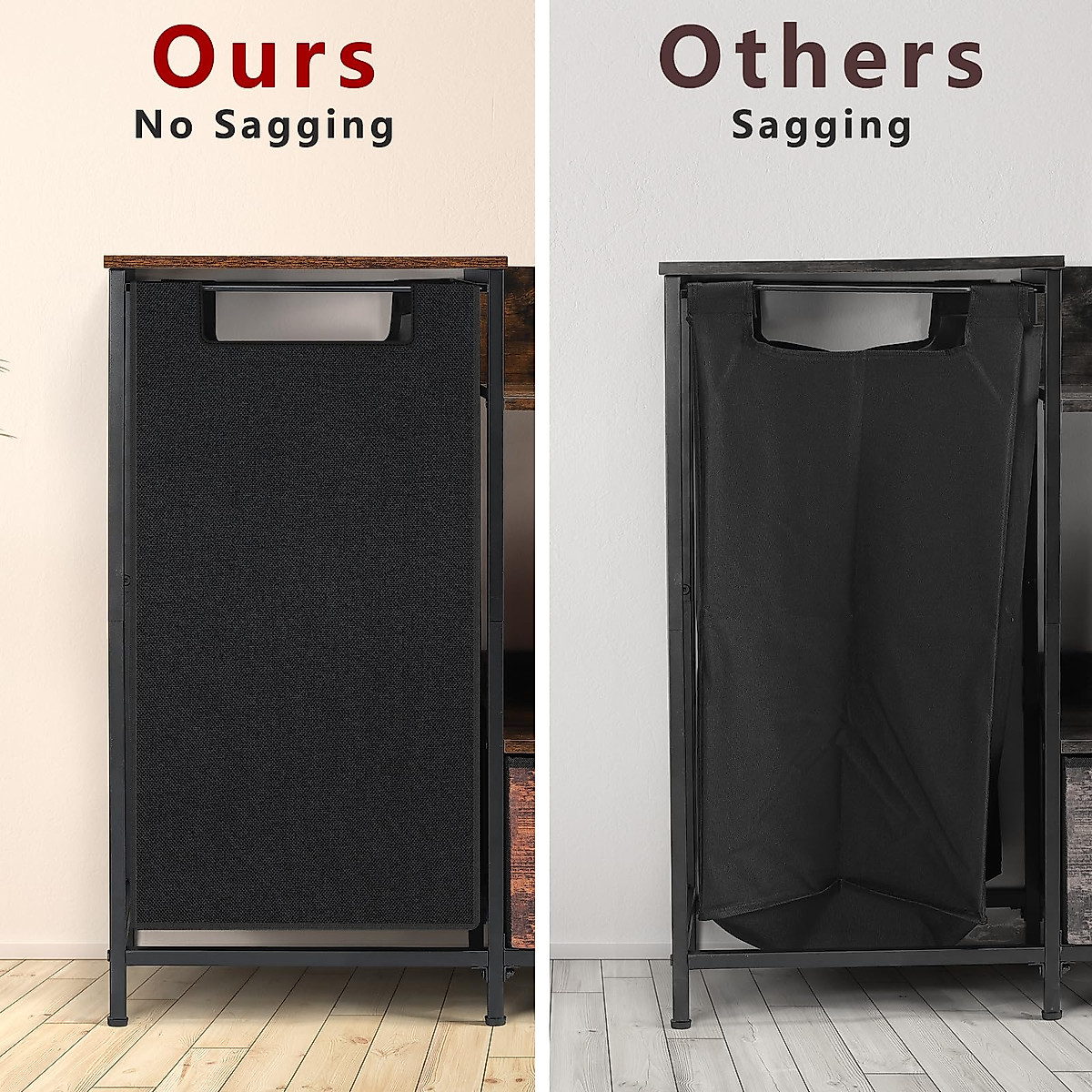 Laundry Hamper, Laundry Basket Organizer with 1 Large Removable Dirty Clothes Bag & 1 Pull-Out Cloth Drawer, with Top Shelf and Side Shelf, Dirty Clothes Hamper Organizer for Laundry Room Bathroom