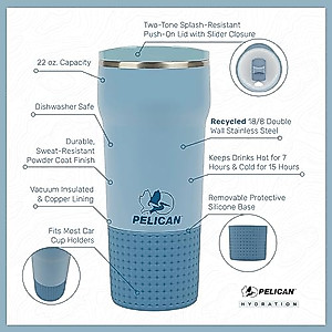 Pelican Hydration Pelican Cascade™ 22 oz Vacuum Insulated Tumbler - Recycled Stainless Steel Double Wall Travel with Dual Lid, Powder Coated Insulated Coffee Mug For Hot Cold Drinks, Jet Black