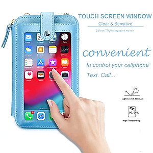Womens Small Crossbody Bag Shoulder Purse Touch Screen Cellphone Wallet Handbag (A-Ice Blue)